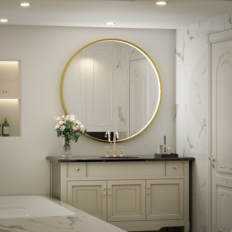 Kahnpan 40 Inch Round LED Mirror for Bathroom,Gold Framed Wall Mounted ...