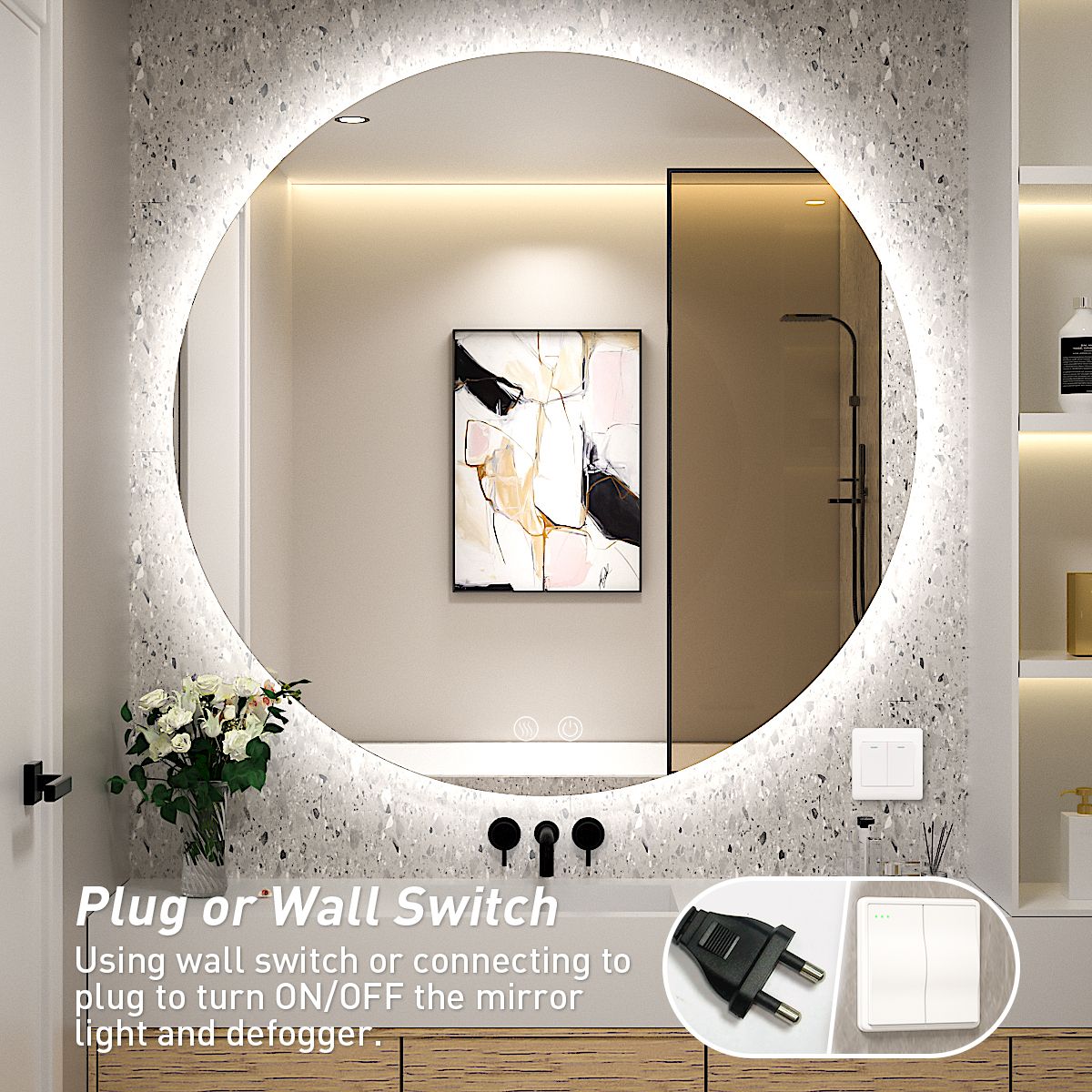Kahnpan 36 Inch Round Backlit Mirror LED Bathroom Mirror with Lights ...
