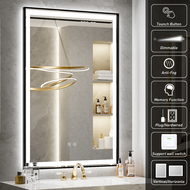 Kahnpan Bathroom LED Mirror, 24x36 Inch Frontlit & Backlit Mirror ...