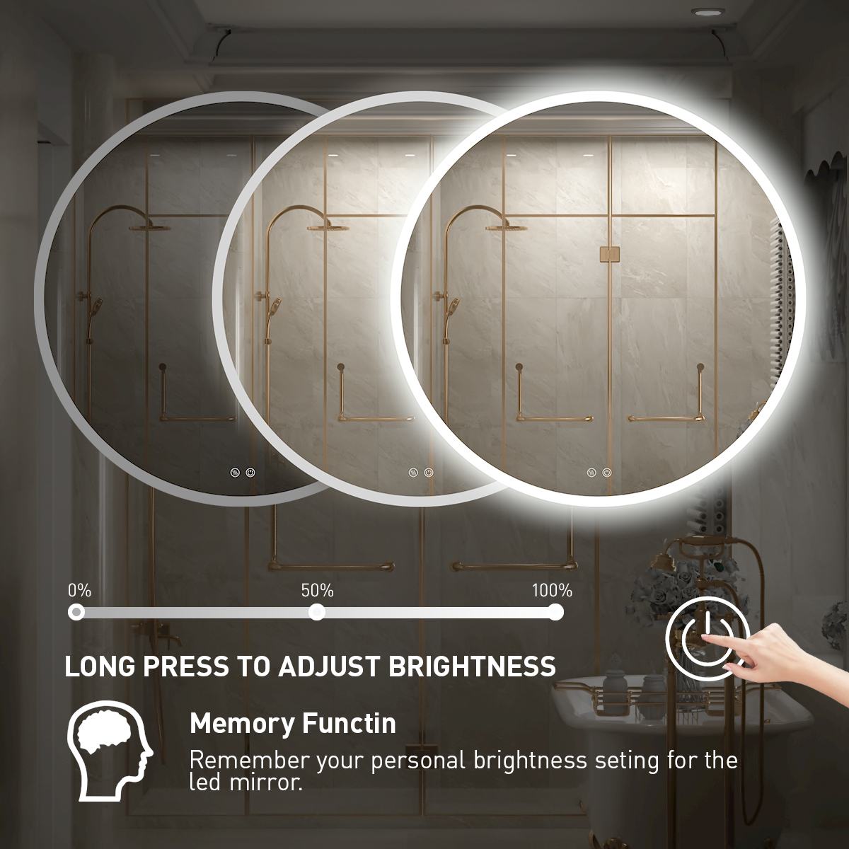 Kahnpan 24 Inch Round LED Bathroom Mirror, Lighted Bathroom Vanity ...