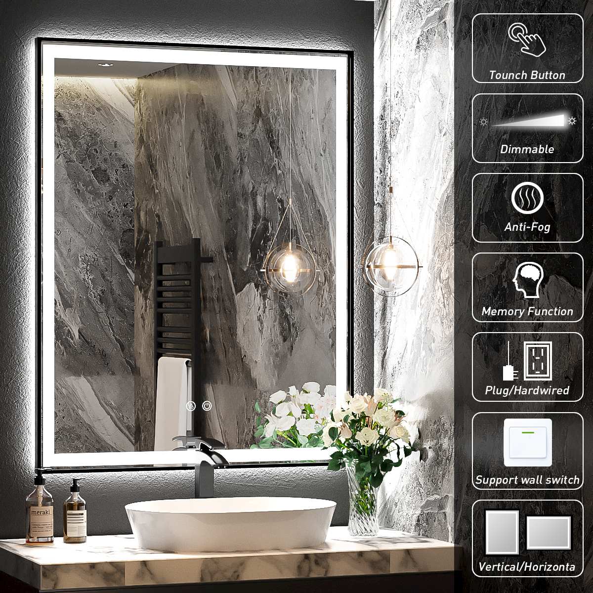 Kahnpan LED Bathroom Mirror with Lights, 28x36 Inch Frontlit and ...
