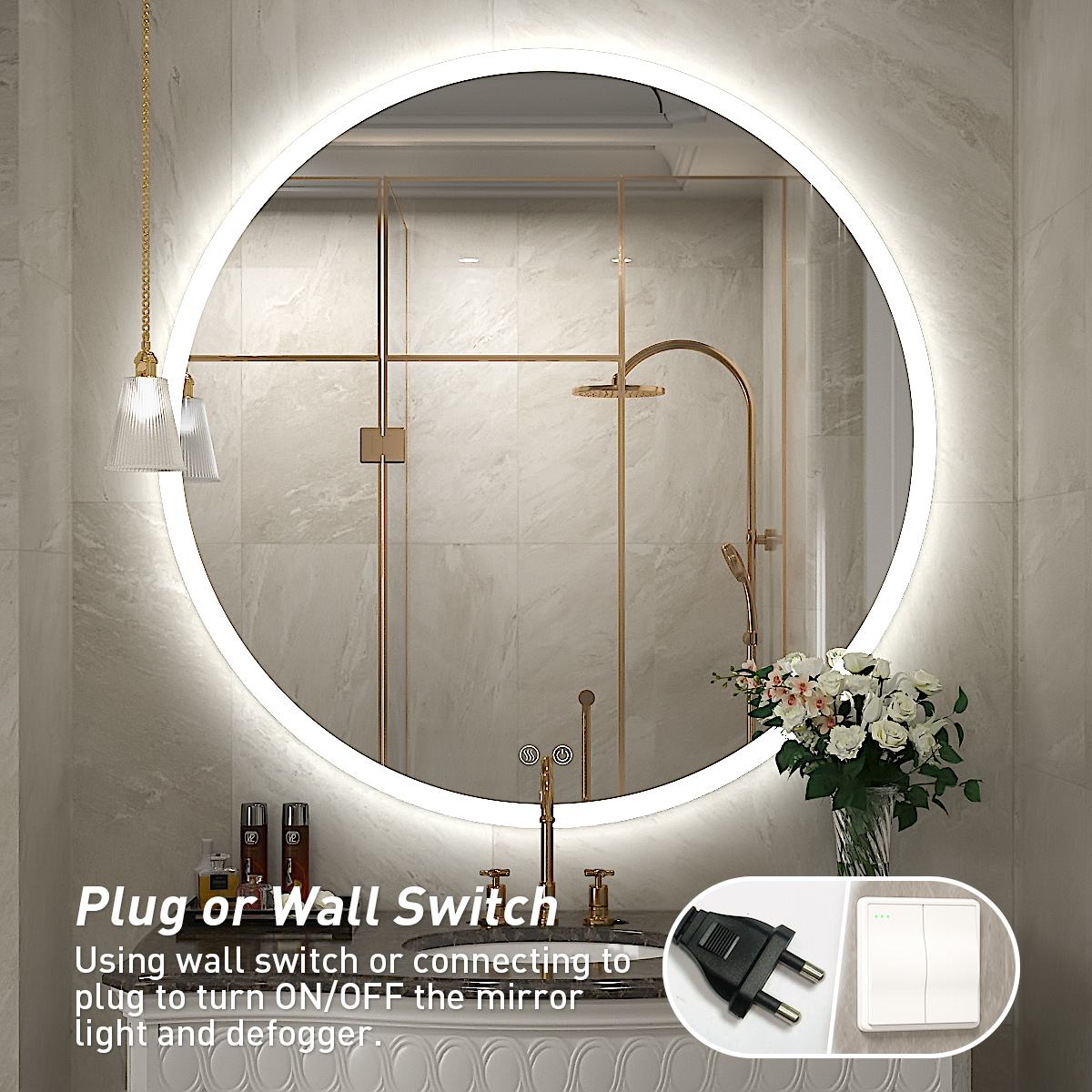 Kahnpan 24 Inch Round LED Bathroom Mirror, Lighted Bathroom Vanity ...