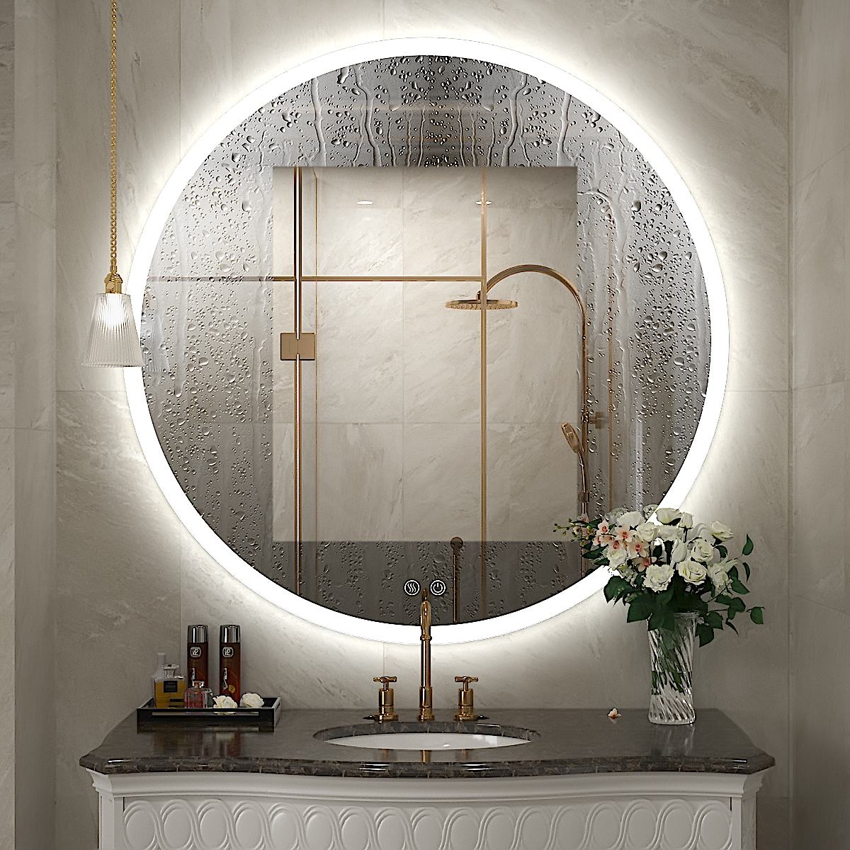 Kahnpan 24 Inch Round LED Bathroom Mirror, Lighted Bathroom Vanity ...