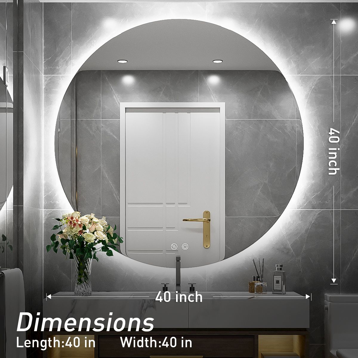 Kahnpan 40 Inch Round LED Backlit Mirror, Bathroom Vanity Mirror with ...