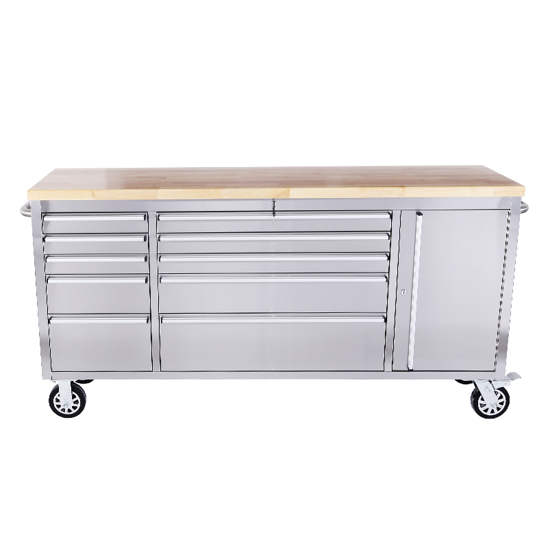 Hyxion 72-inch 10 Drawers Tool Chest with Rubber Wood Top